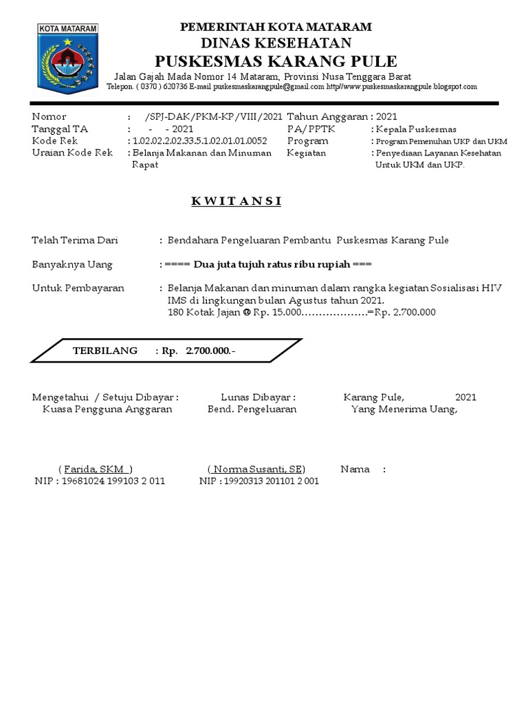 Kwitansi BOK Makan Dan Minum Rapat | PDF