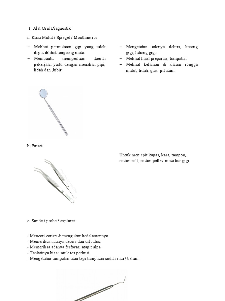 Alat Kedokteran Gigi Beserta Fungsinya | PDF