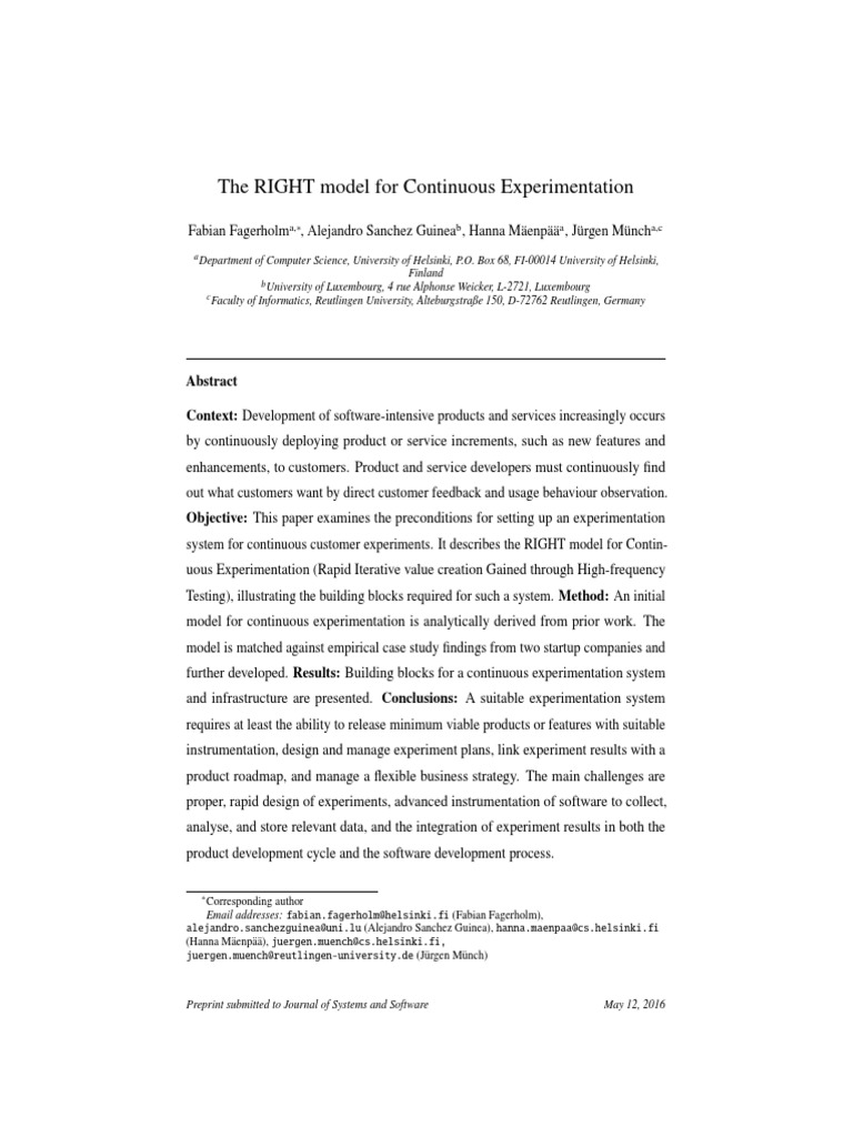 The RIGHT Model For Continuous Experimentation: A, B A A, C | Download ...