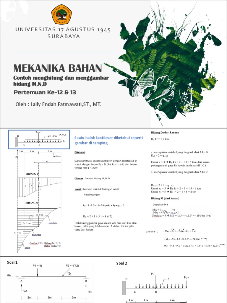 Mekanika Bahan - Pertemuan 12 - Menggambar Bidang MDN | PDF
