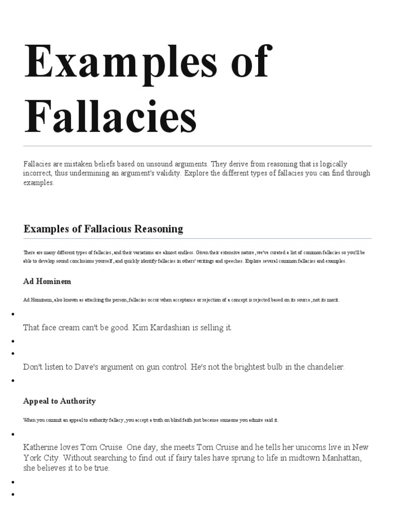 Examples of Fallacies | PDF | Fallacy | Argument