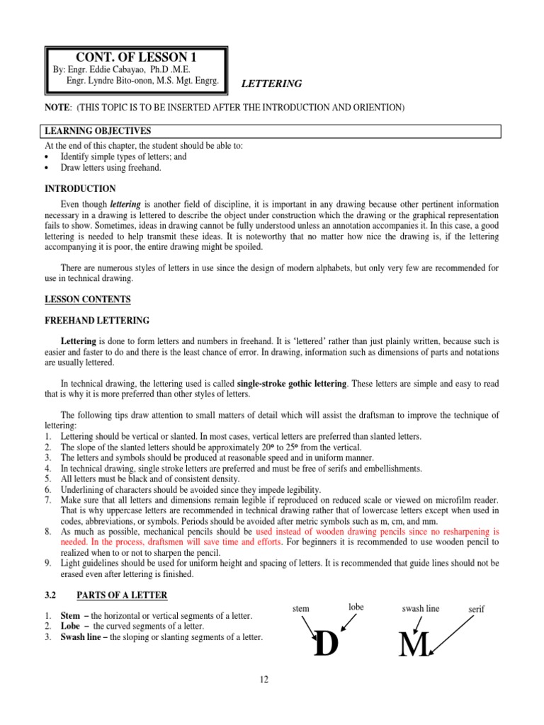 DRAW - CHAPTER 1 - LETTERING, Cont. of Module1 | PDF | Technical ...