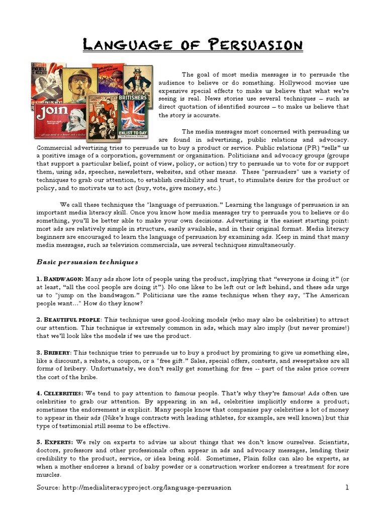 Anguage of Ersuasion: Basic Persuasion Techniques | PDF | Persuasion ...