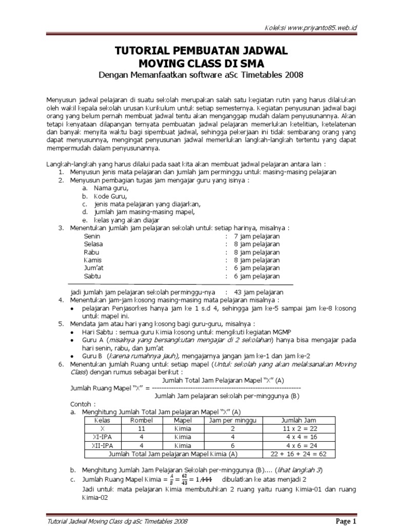 Tutorial Jadwal Moving Class SMA | PDF