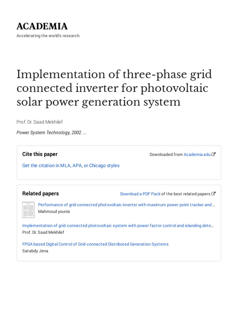 Implementation of Three-Phase Grid Connected Inverter For Photovoltaic ...