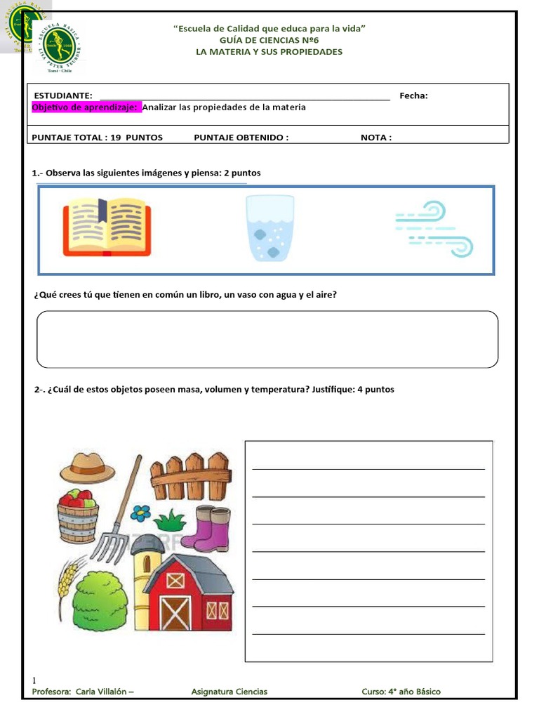 Guía de #6 Ciencias LA MATERIA Y SUS PROPIEDADES | PDF