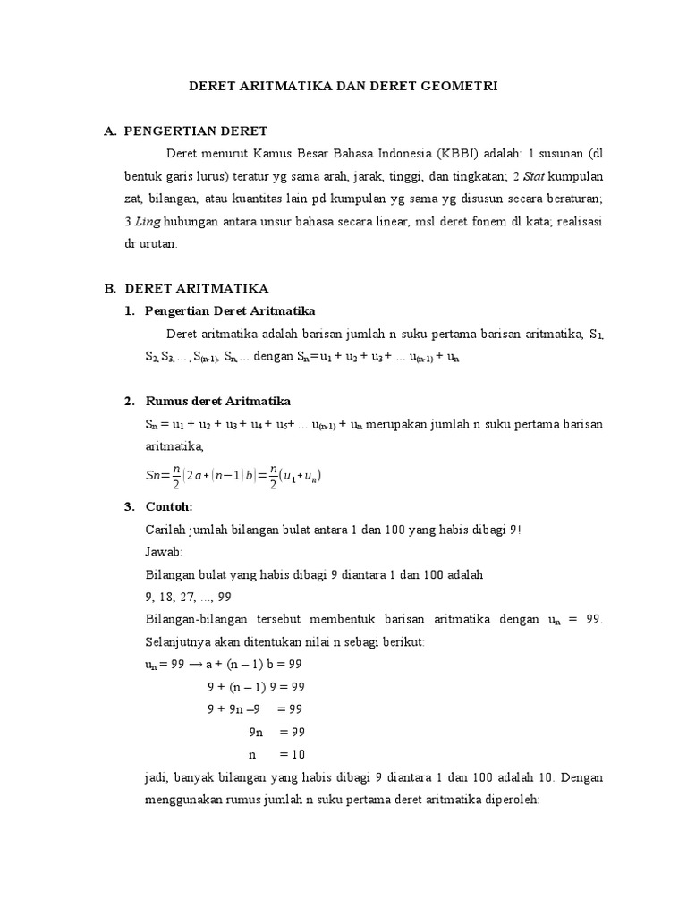 DERET ARITMATIKA DAN GEOMETRI: PENGERTIAN, RUMUS, DAN CONTOH | PDF