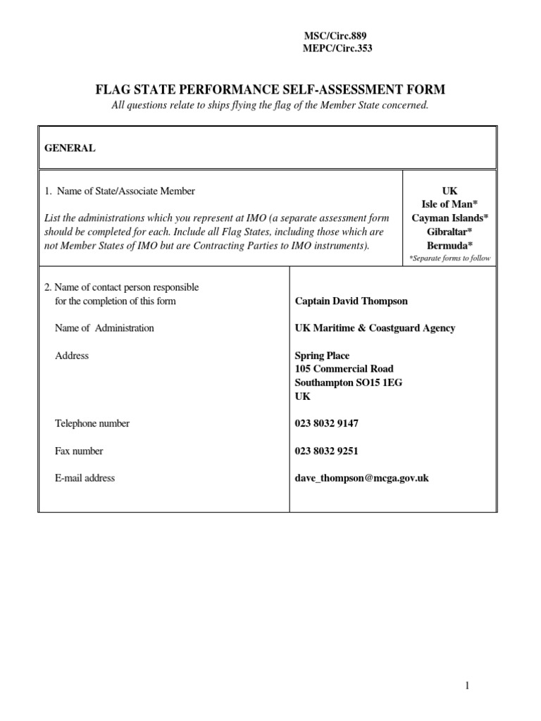 Flag State Performance Self-Assessment Form | PDF | Ships | Regulatory ...