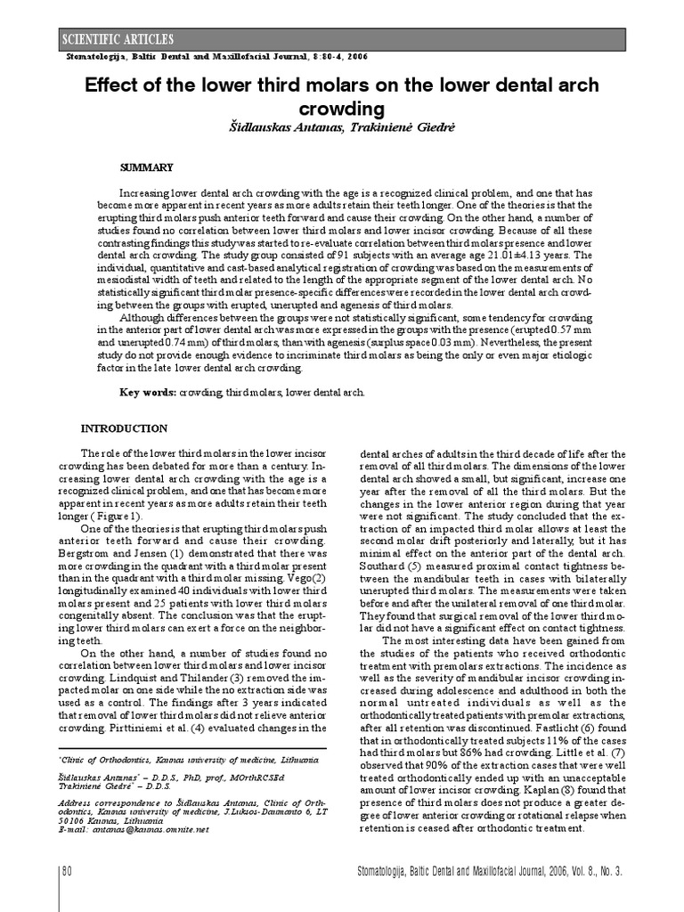 Effect of The Lower Third Molars | PDF | Tooth | Medical Specialties