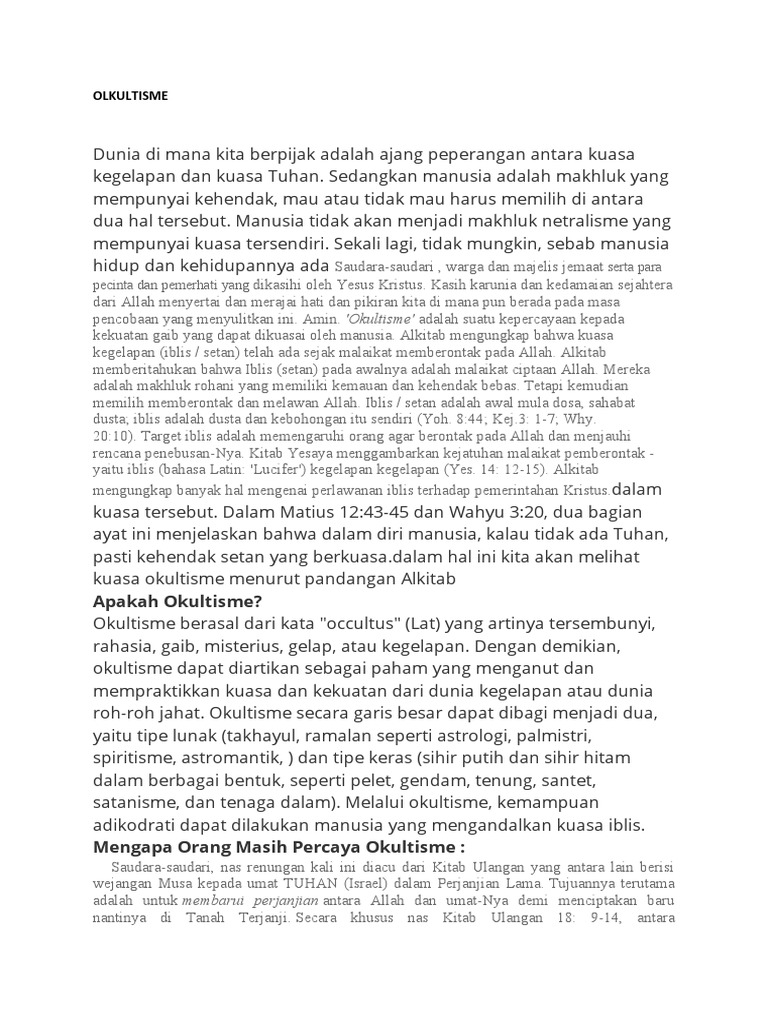 Bahaya Okultisme Menurut Alkitab | PDF