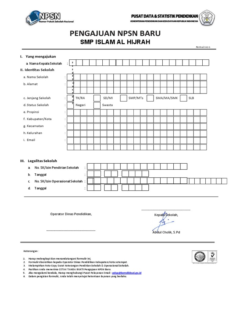 Formulir Pengajuan NPSN A.2.1 | PDF