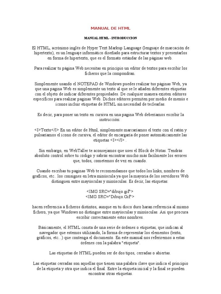 Manual de HTML: Introducción y Uso | PDF | HTML | Lenguaje de marcado