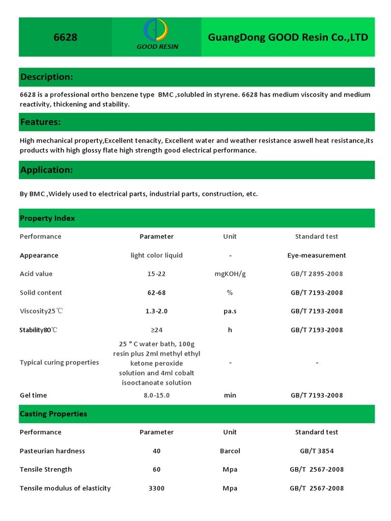 BMC6628 TDS Resin Data Sheet | PDF | Strength Of Materials | Liquids