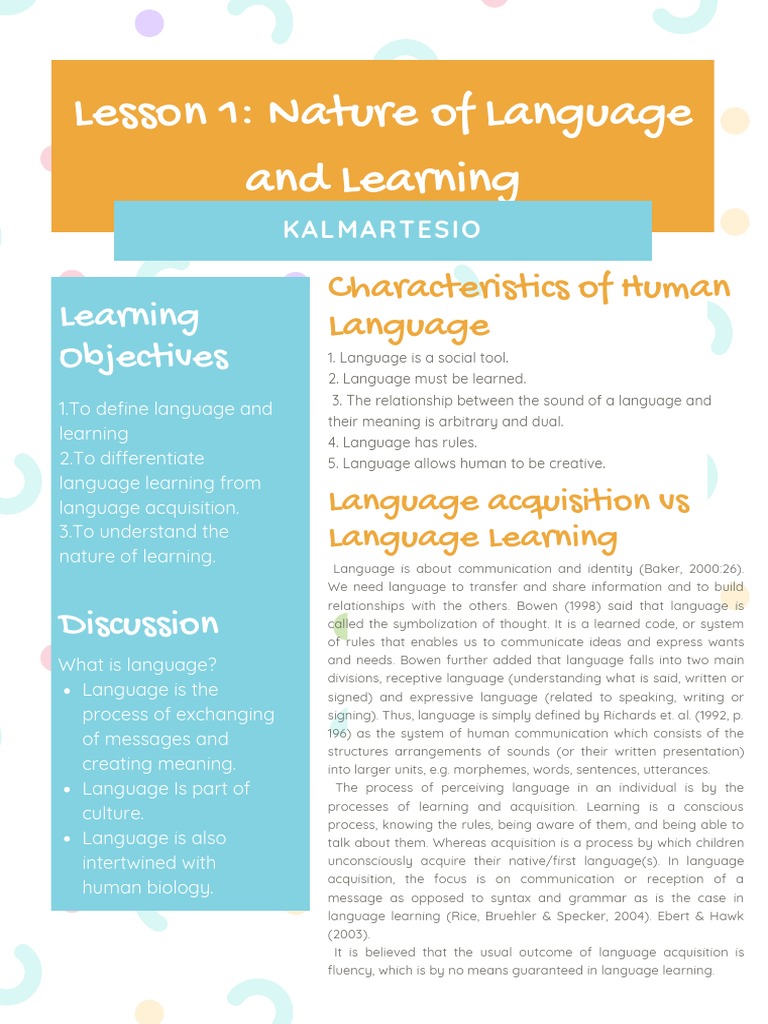 Lesson 1: Nature of Language and Learning | PDF | Language Acquisition ...