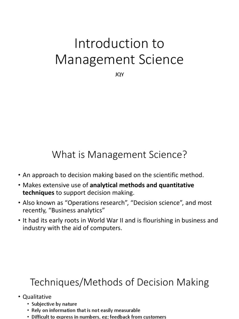 Introduction To Management Science | PDF | Mathematical Model ...