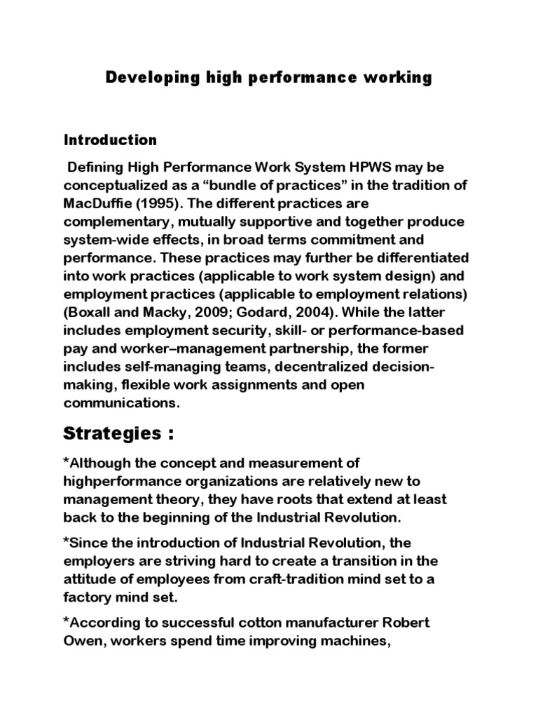 Developing High Performance Working | PDF | Employment | Human Resource ...