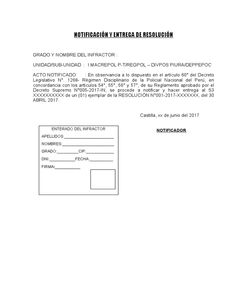 Notificación y Entrega de Resolución | PDF