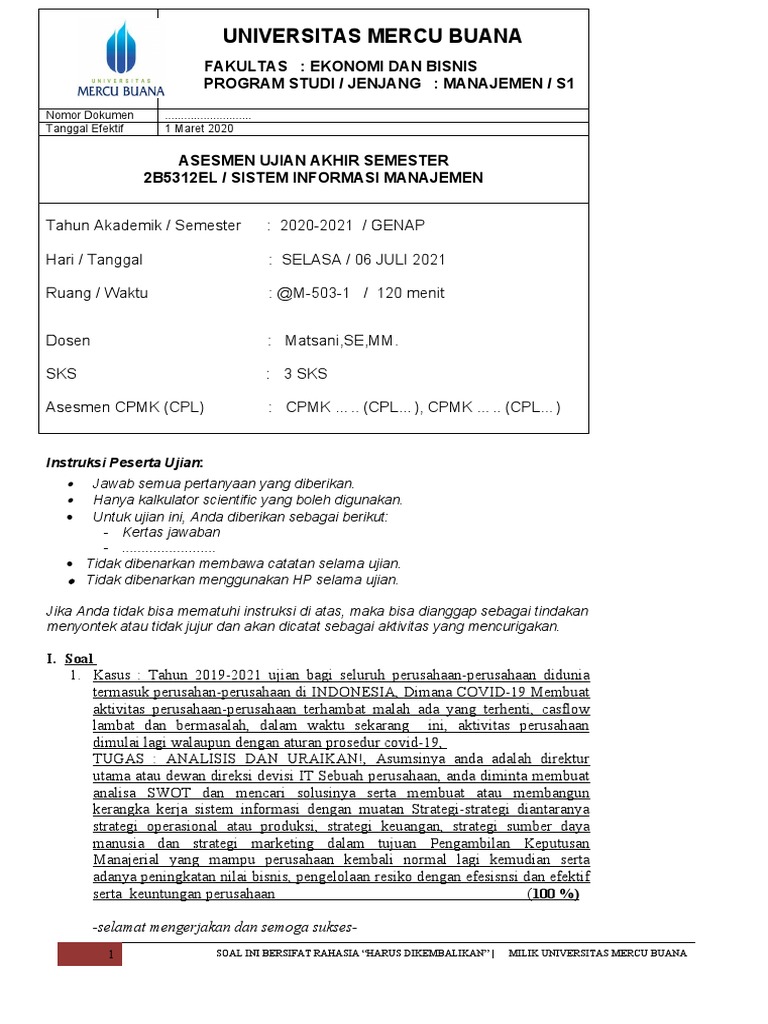 Soal Uas Sim 2021 Umb - Juli | PDF