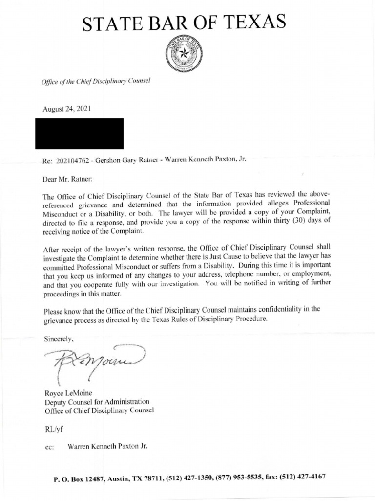 TX Bar CDC Counsel Classification Determination Re Paxton | PDF | State ...