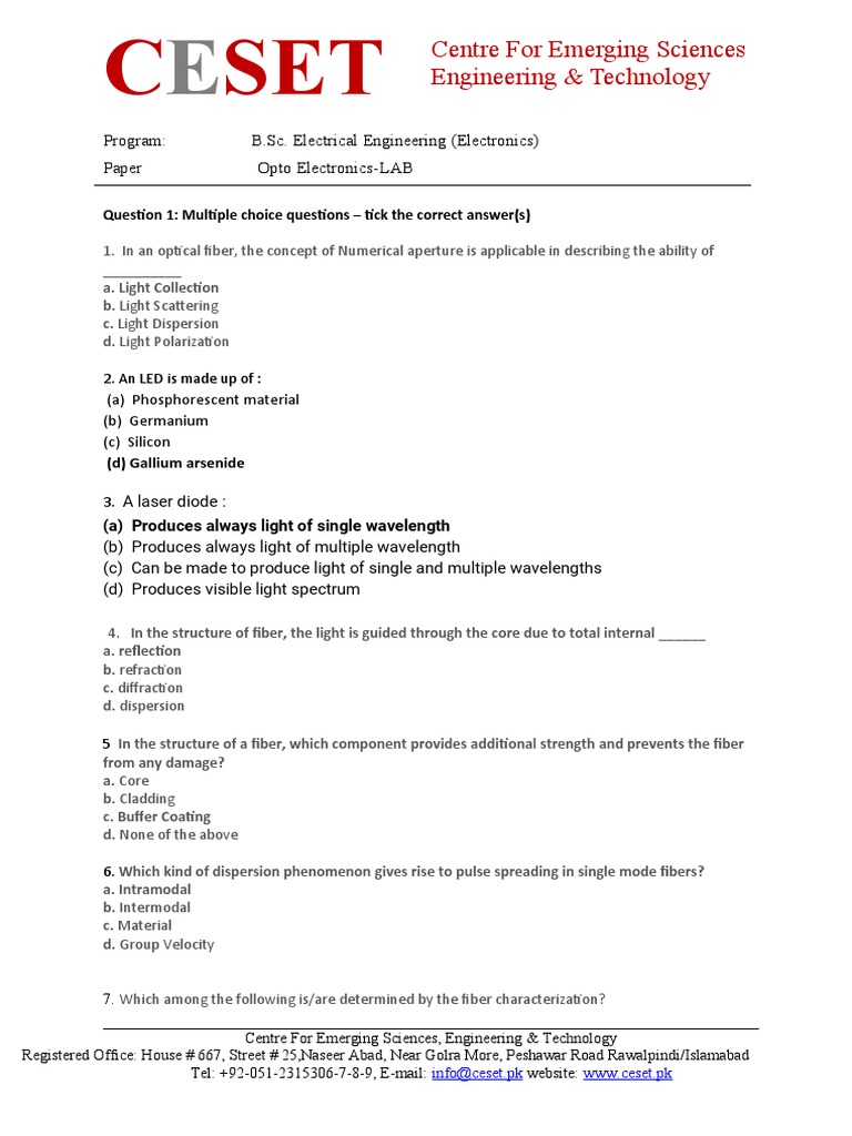 Opto-Electronics Solution - Lab | PDF | Optical Fiber | Dispersion (Optics)