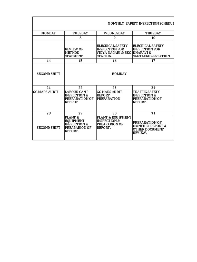 Safety Inspection Schedule. | PDF