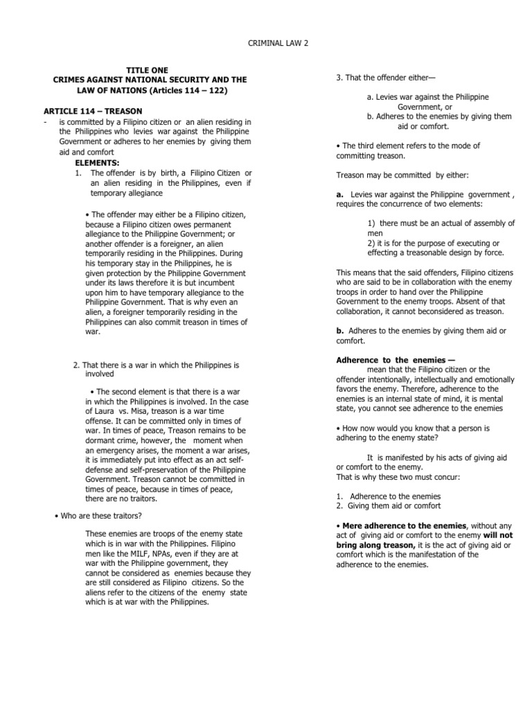 Prosec. Garcia - Criminal Law 2 Notes | PDF | Treason | Crimes