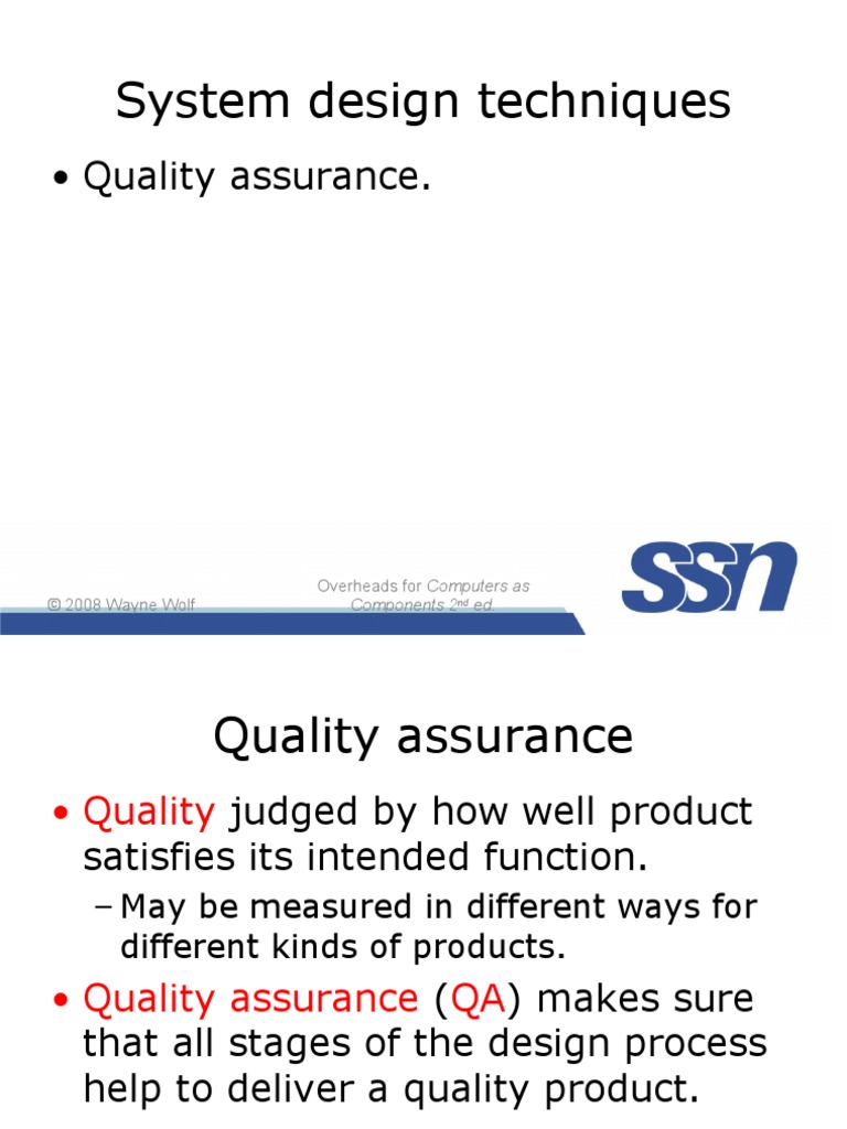 System Design Techniques: - Quality Assurance | PDF | Verification And Validation | Software Bug