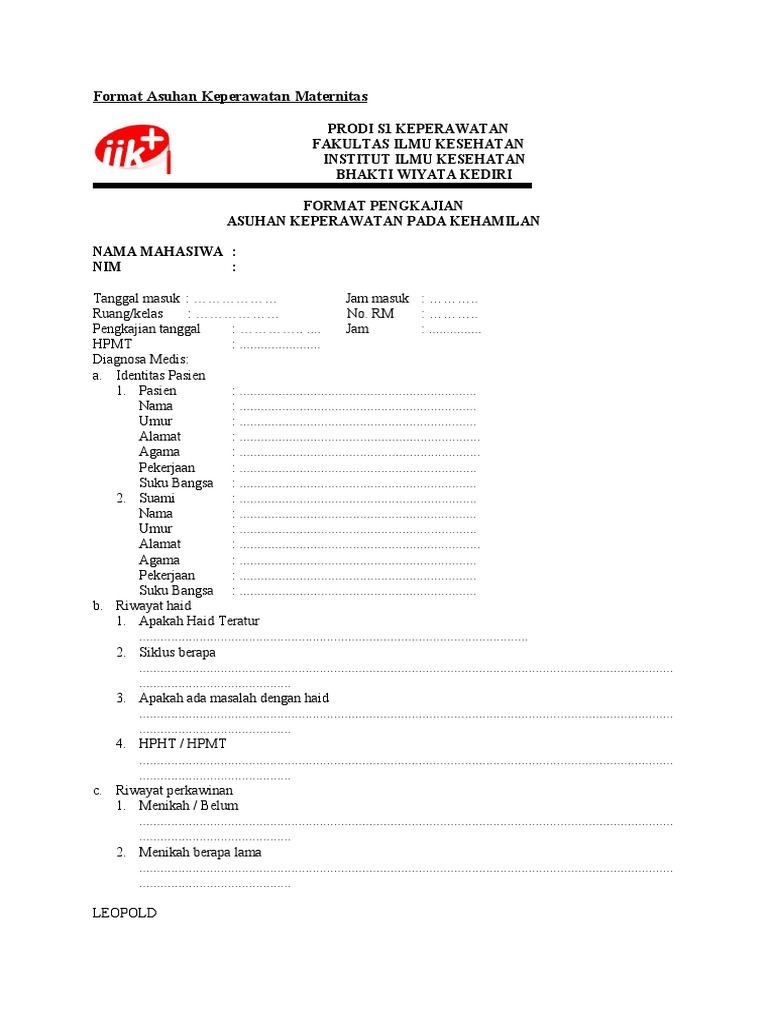 Format Asuhan Keperawatan Maternitas | PDF