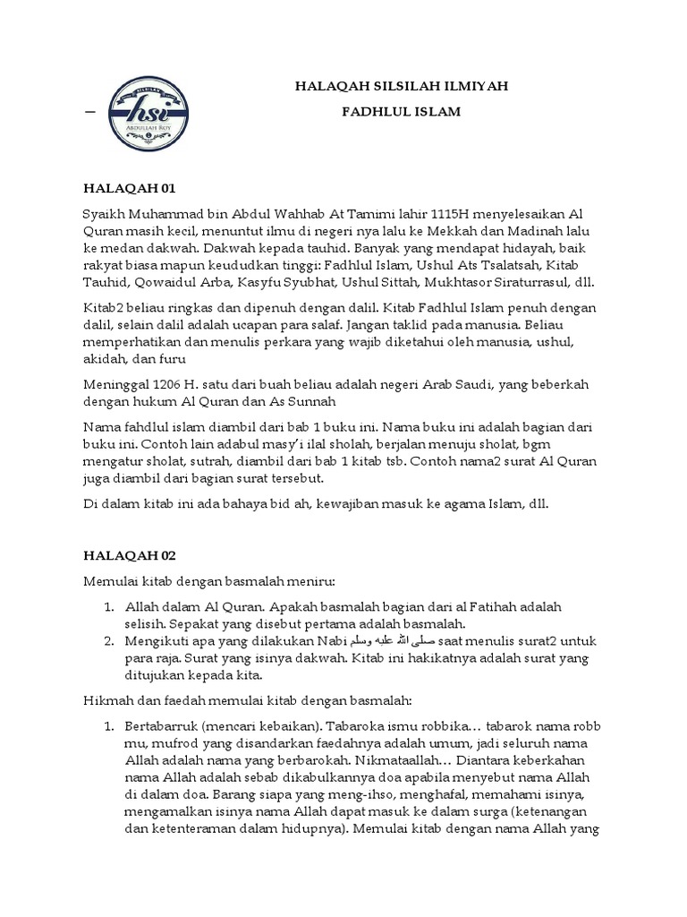 HSI Abdullah Roy - FADHLUL ISLAM | PDF