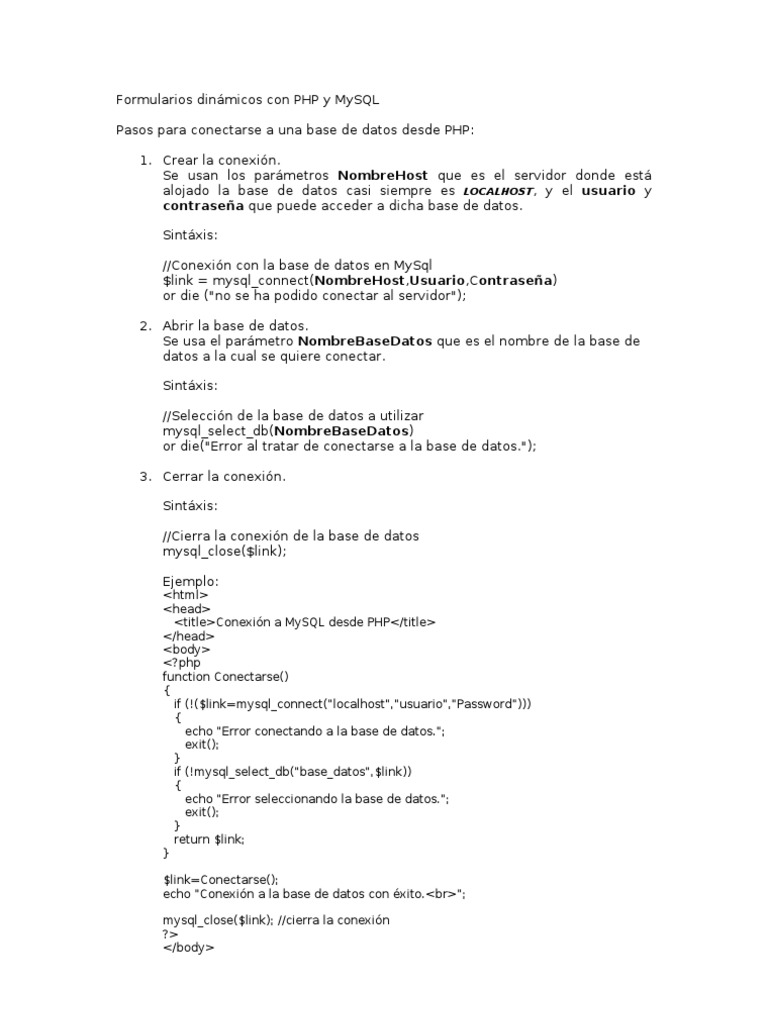 Formularios PHP y MySQL Básico | PDF | Php | SQL