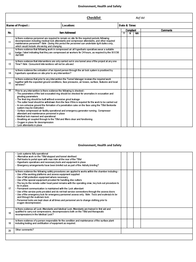 Checklist: Environment, Health and Safety | PDF | Occupational Safety ...