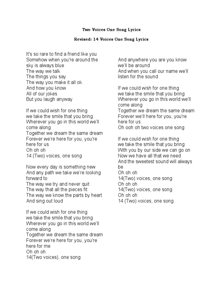 14 Voices One Song Lyrics | PDF | Language Arts & Discipline | Art