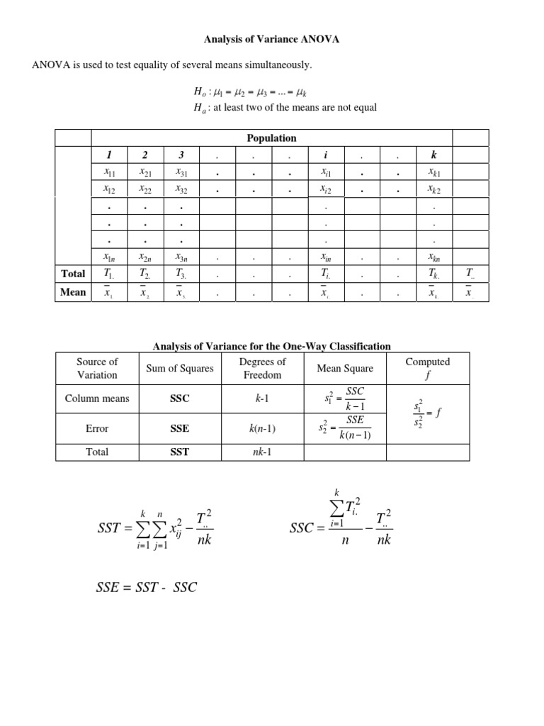 Analysis of Variance ANOVA | PDF | Statistical Significance | Analysis ...