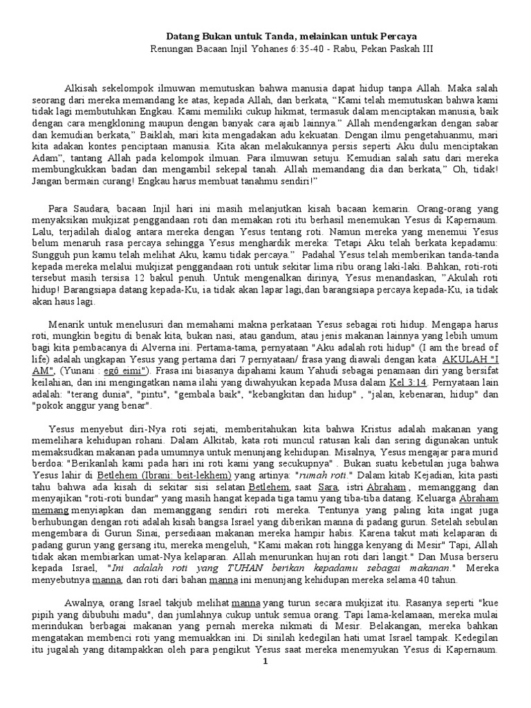 Renungan Roti Hidup | PDF | Kesehatan Holistik