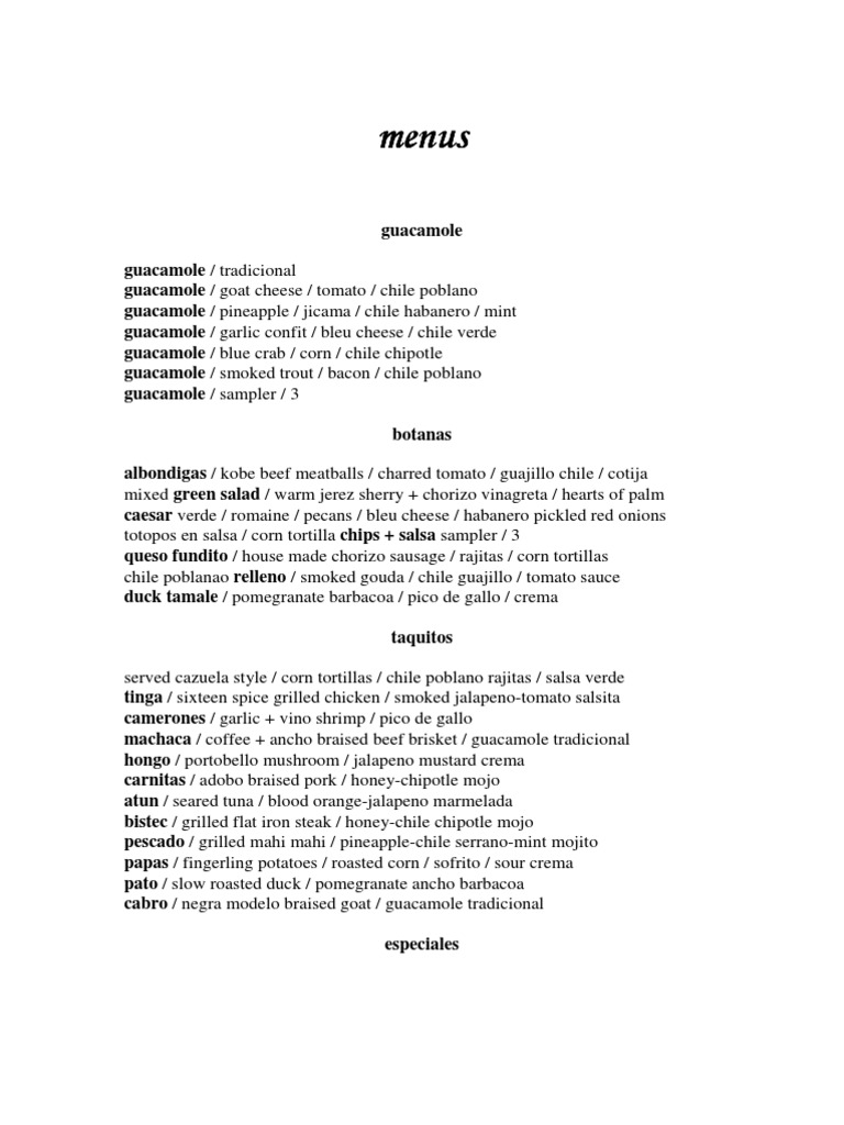 Unique Guacamole and Mexican Dishes Menu | PDF | Mexican Cuisine ...
