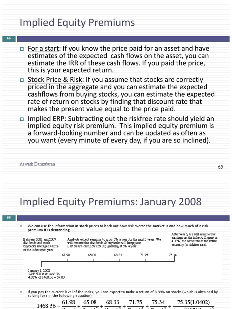 Implied Equity Premiums: Aswath Damodaran | PDF | Risk Premium | Stocks
