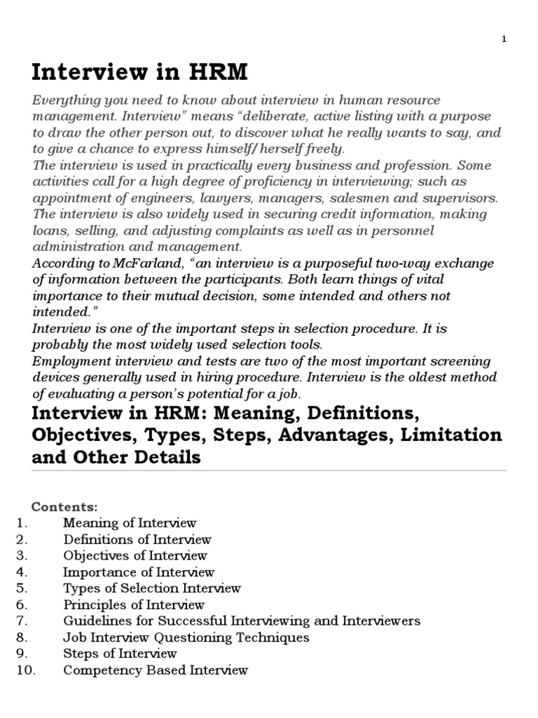Overview of Interviews in HRM | PDF | Interview | Job Interview