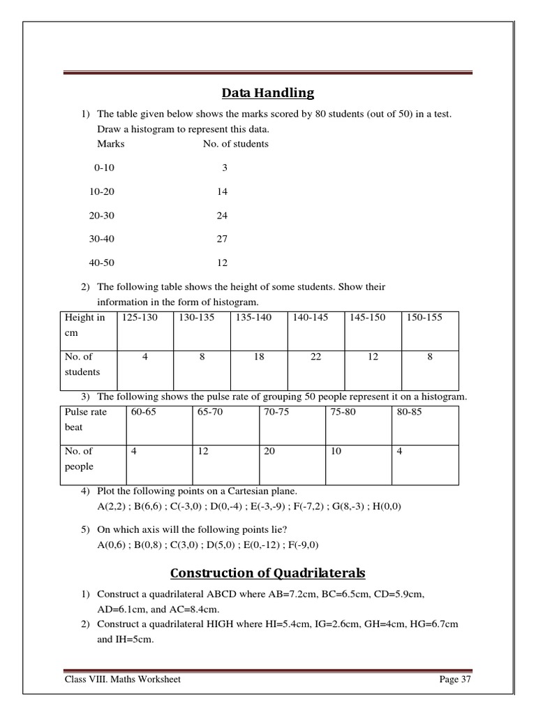 Data Handling: Class VIII. Maths Worksheet | PDF | Rectangle ...