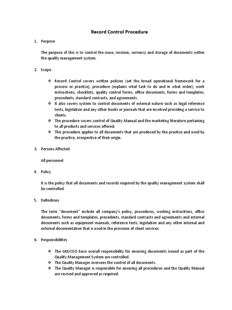 Record Control Procedure | PDF | Quality Management System | Quality Management