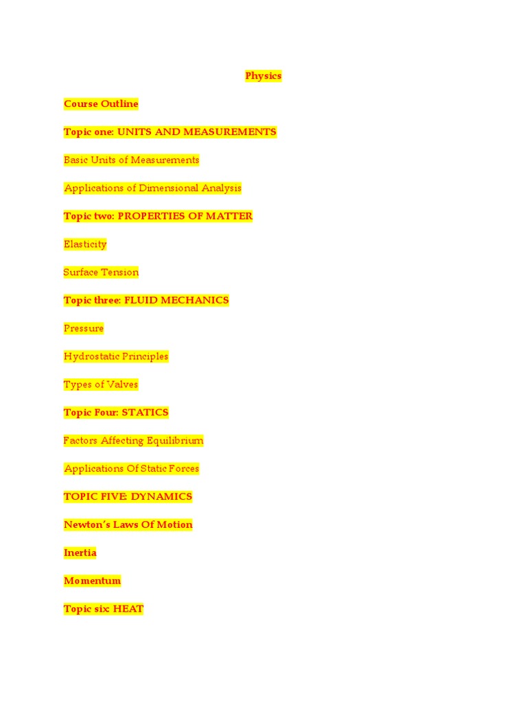 Physics Course Outline Topic One: Units and Measurements | PDF ...