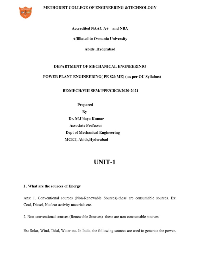 Power Plant Engineering Course Material (As Per OU Syllabus) | PDF ...