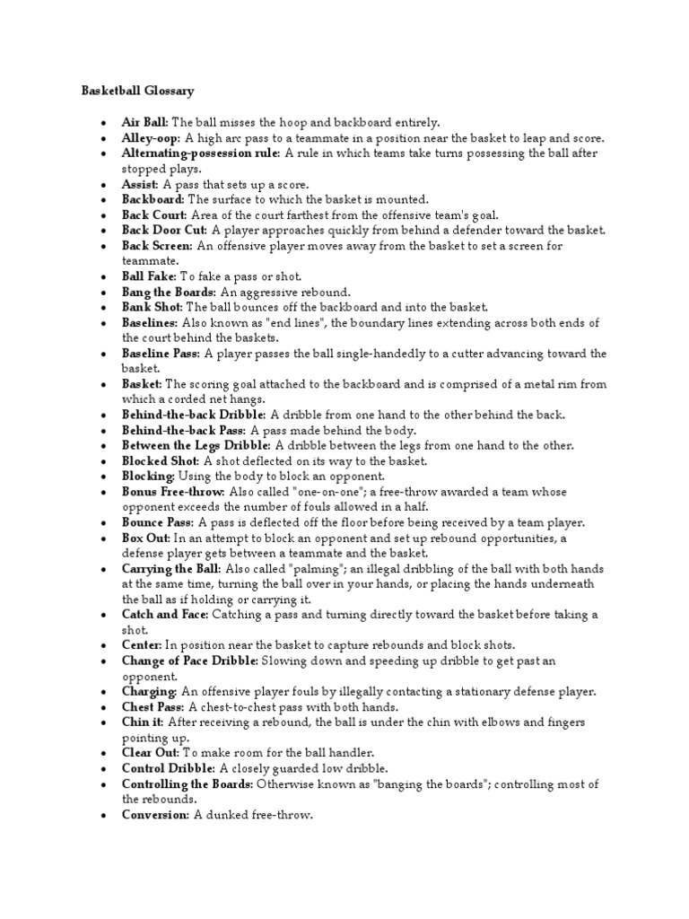 Basketball Glossary | PDF | Sports | Competitive Games