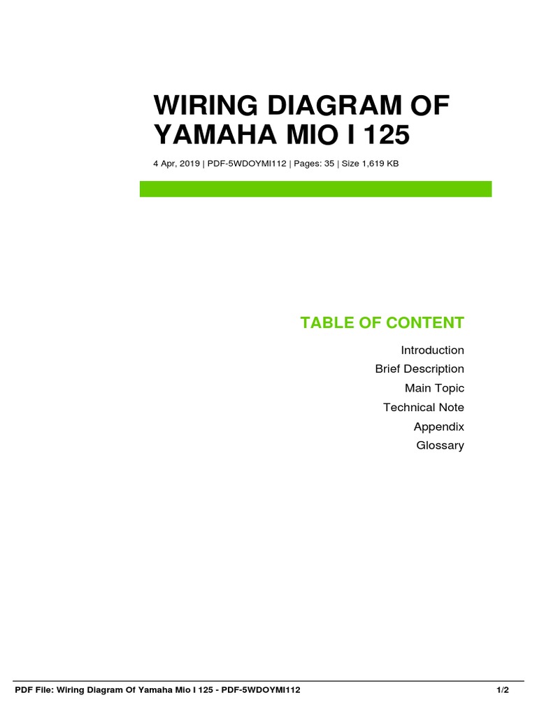 Wiring Diagram of Yamaha Mio I 125 | PDF | E Books | Information Science