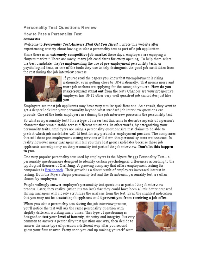 Personality Test Questions Review | PDF | Job Interview | Question