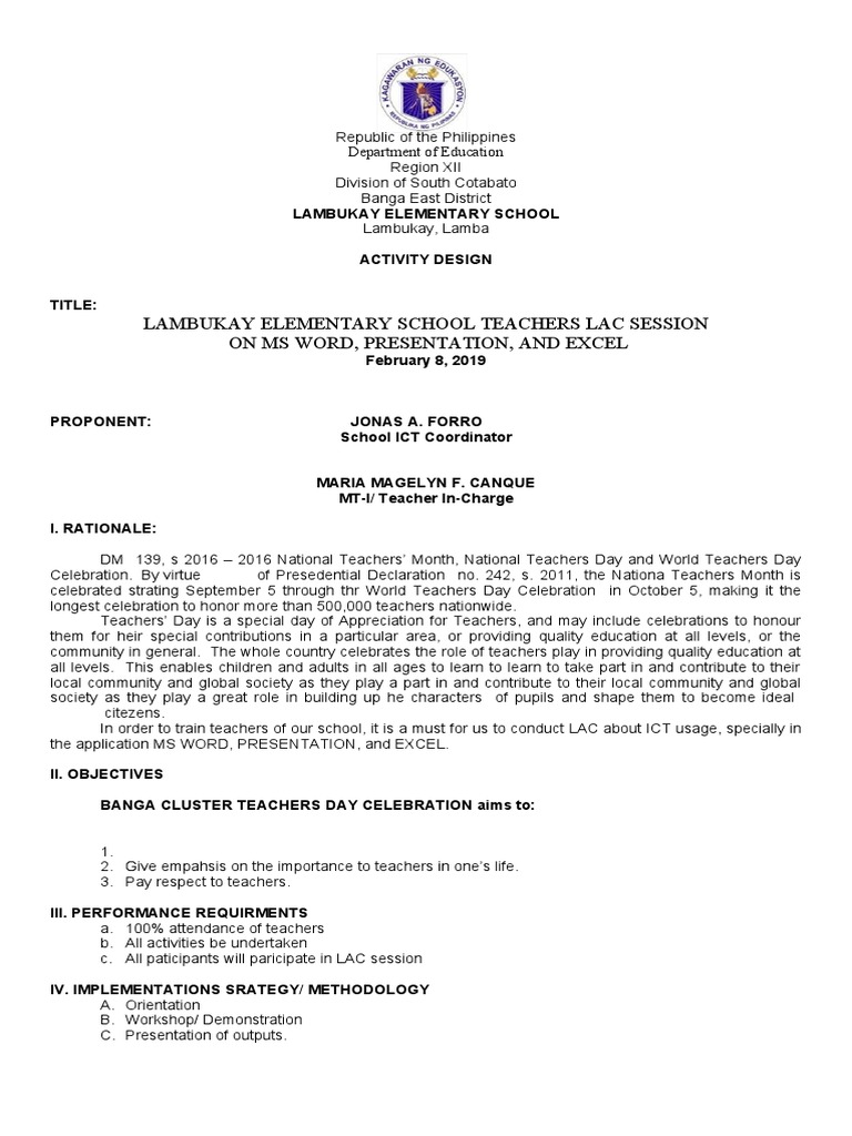 Activity Design Ict Lac | PDF | Teachers