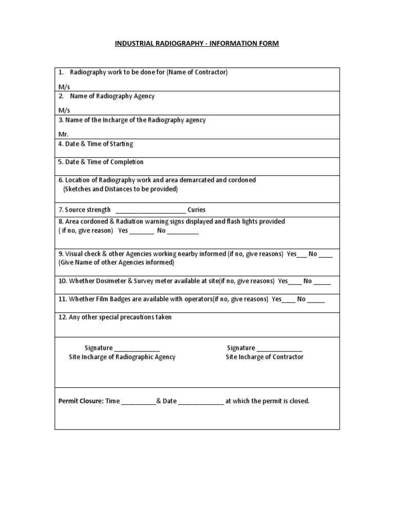 Industrial Radiography - Information Form | PDF