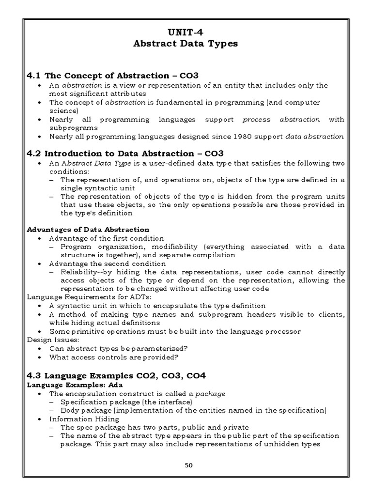 UNIT-4 Abstract Data Types: 4.1 The Concept of Abstraction - CO3 | PDF | Inheritance (Object ...