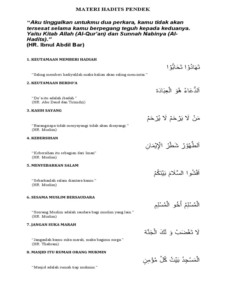 Hadits Pendek tentang Kebaikan dan Ibadah | PDF