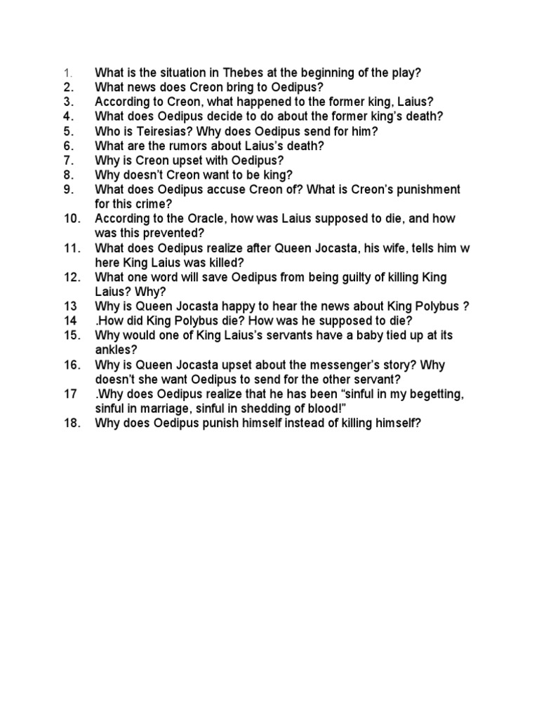 Oedipus Rex: Key Questions and Answers | PDF | Religion & Spirituality