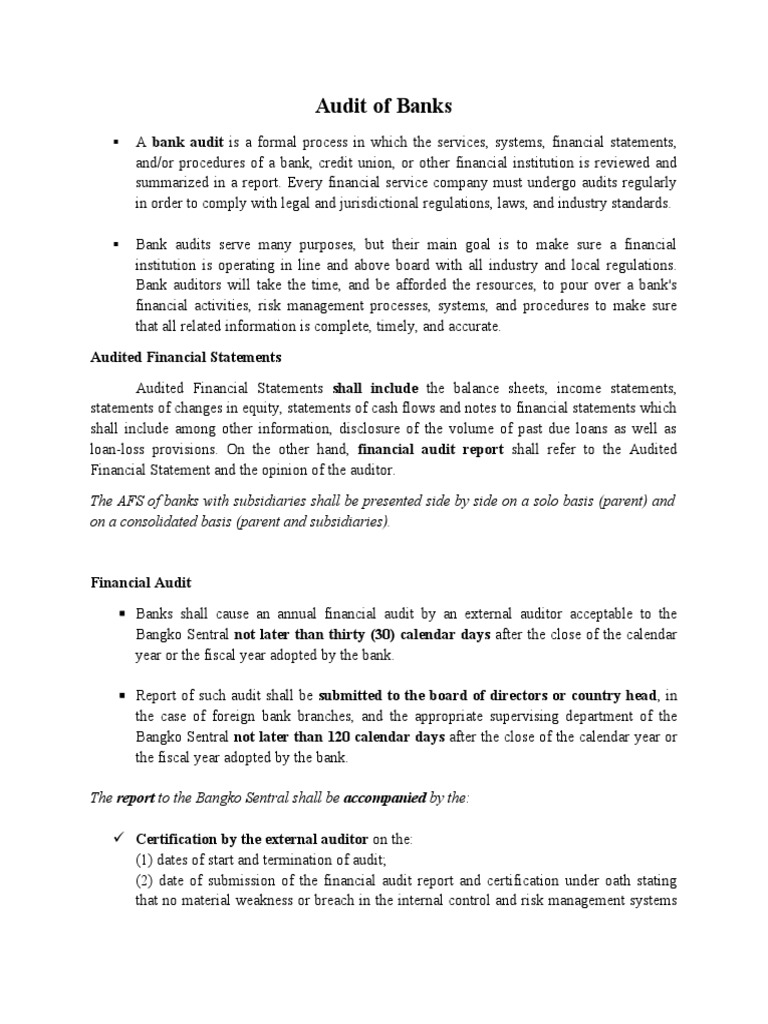 Audit of Banks: Audited Financial Statements | Download Free PDF ...
